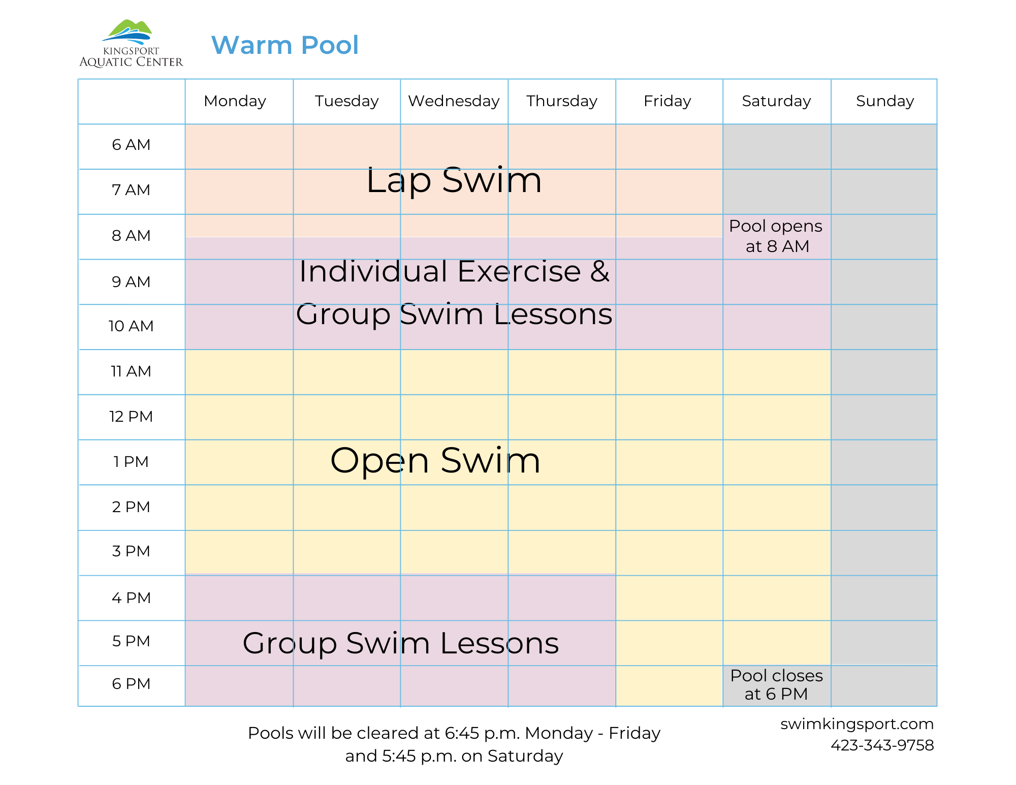 Pool Schedules - Kingsport Aquatic Center