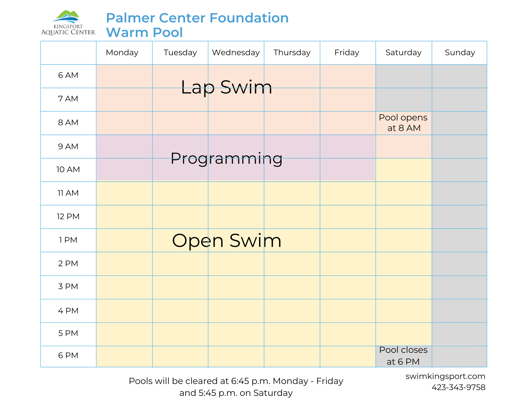 Pool Schedules - Kingsport Aquatic Center