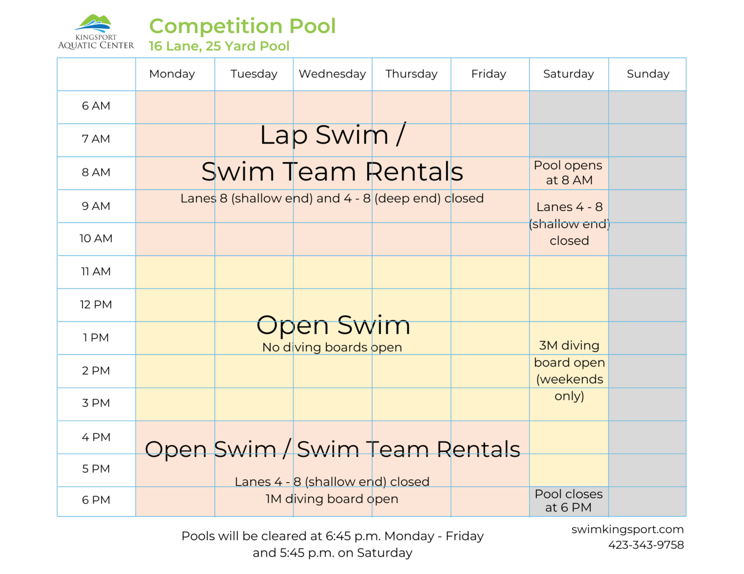 Pool Schedules - Kingsport Aquatic Center