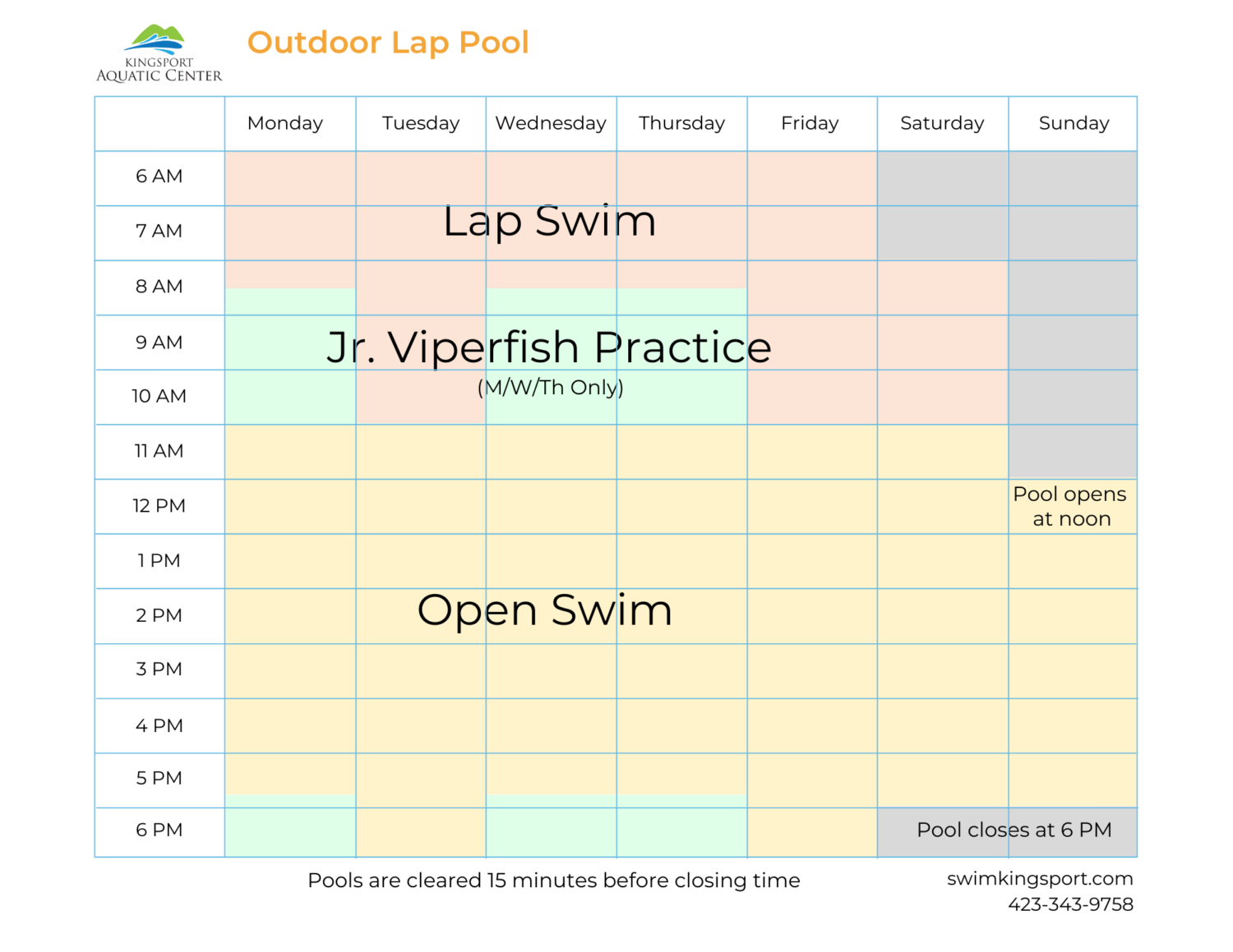 Pool Schedules - Kingsport Aquatic Center