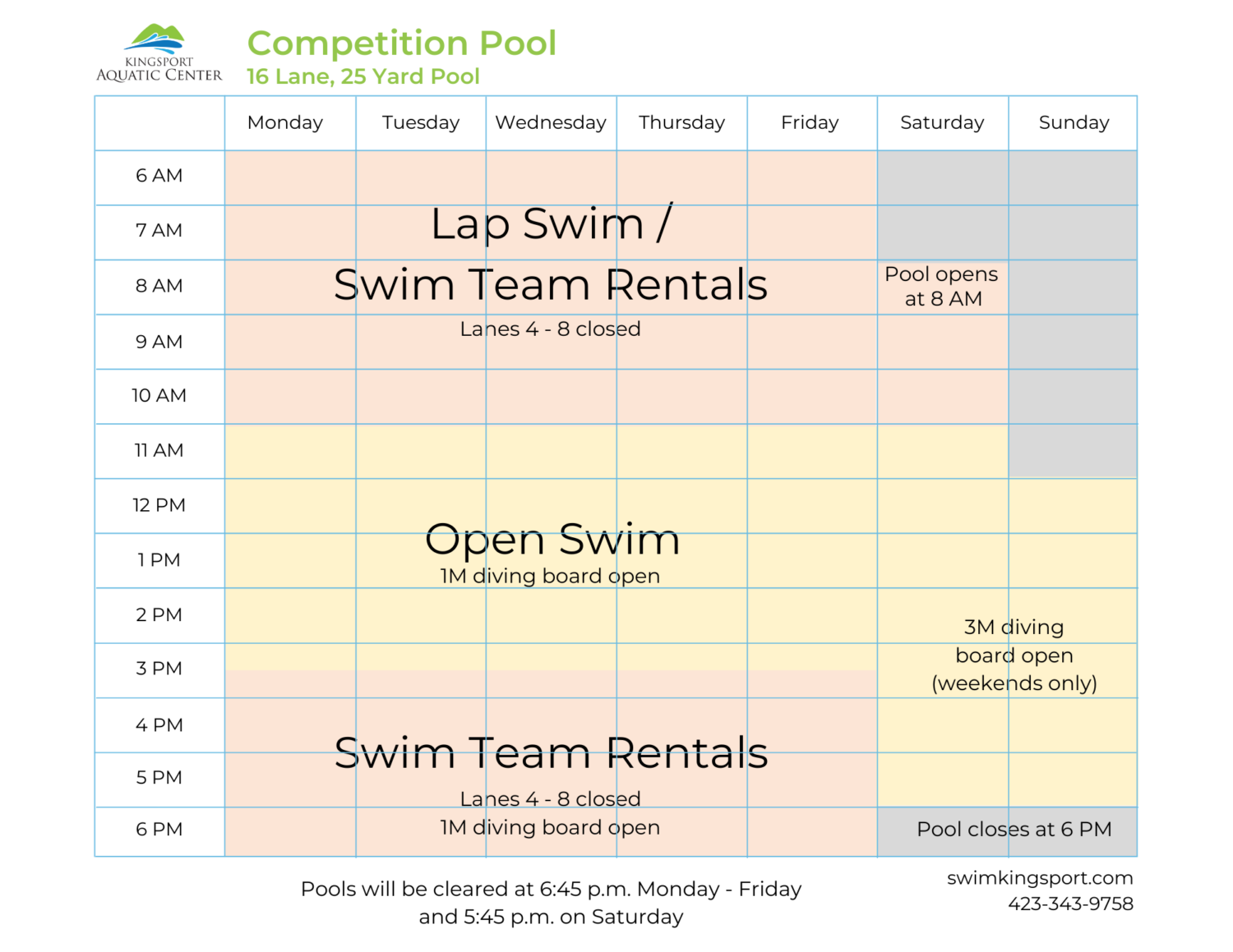 Pool Schedules - Kingsport Aquatic Center