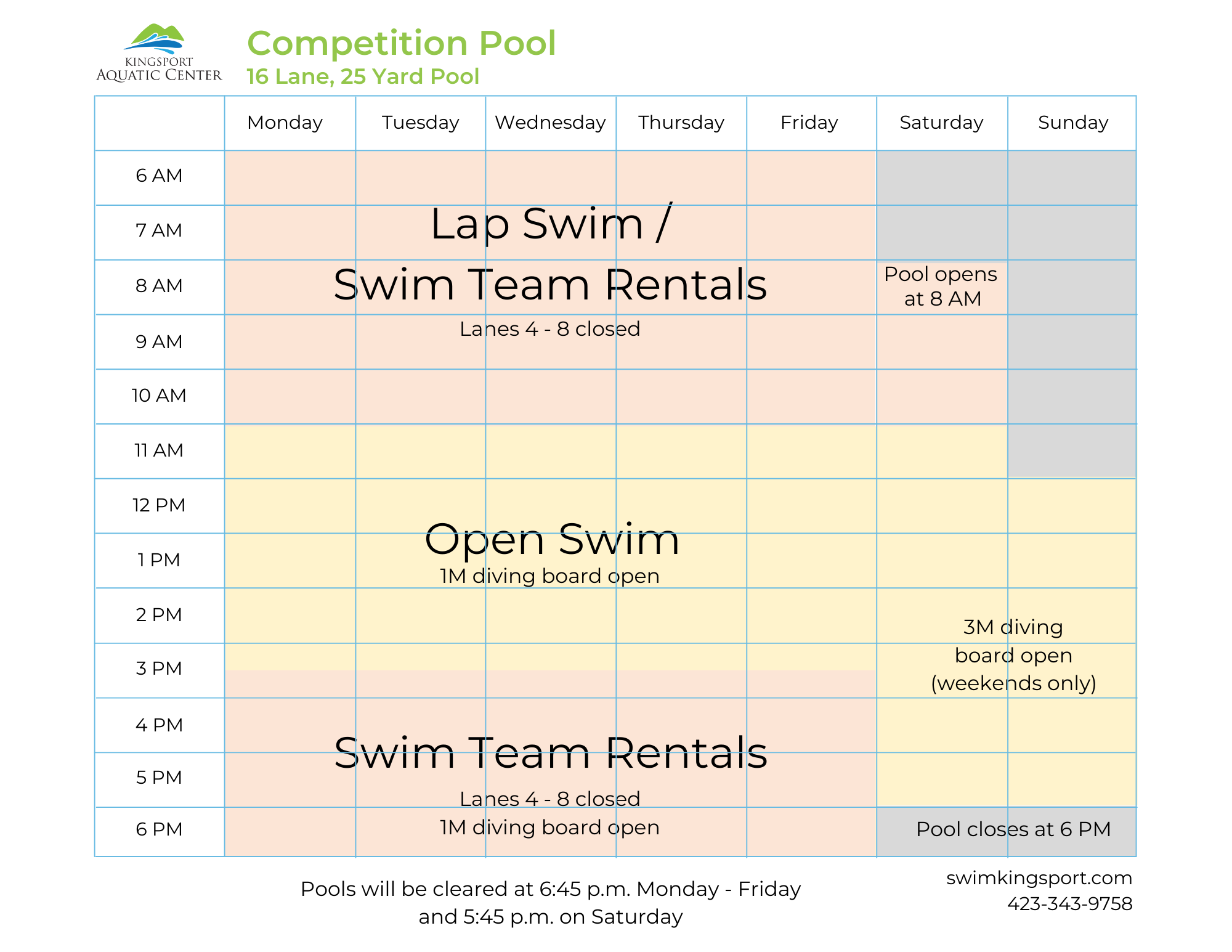 Pool Schedules - Kingsport Aquatic Center