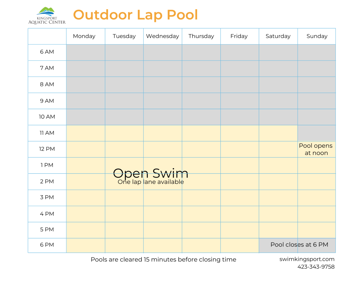 Pool Schedules - Kingsport Aquatic Center