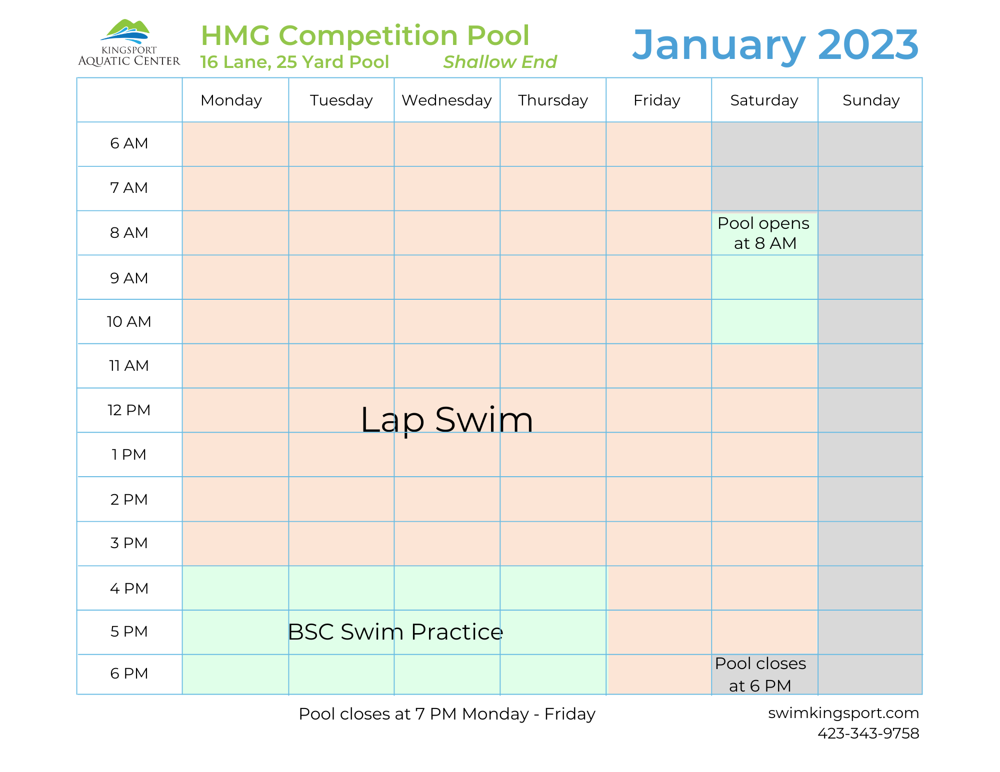 Pool Schedules - Kingsport Aquatic Center