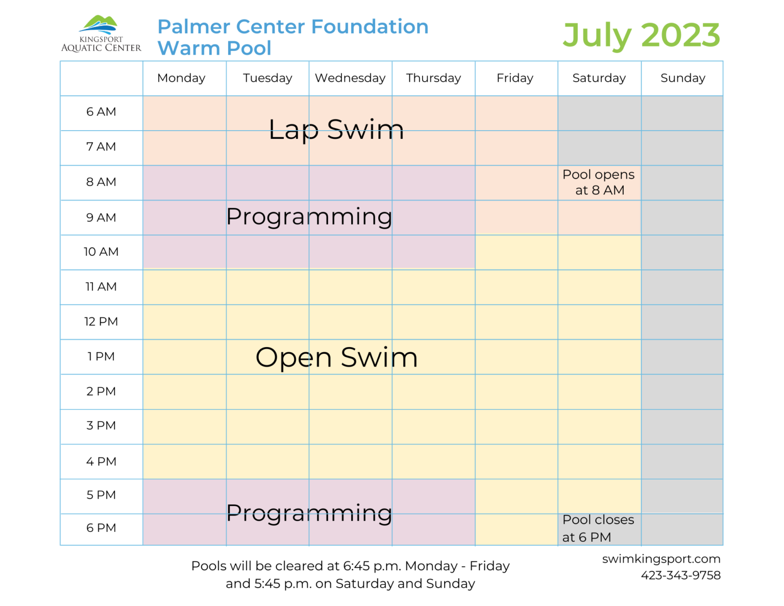 Pool Schedules - Kingsport Aquatic Center