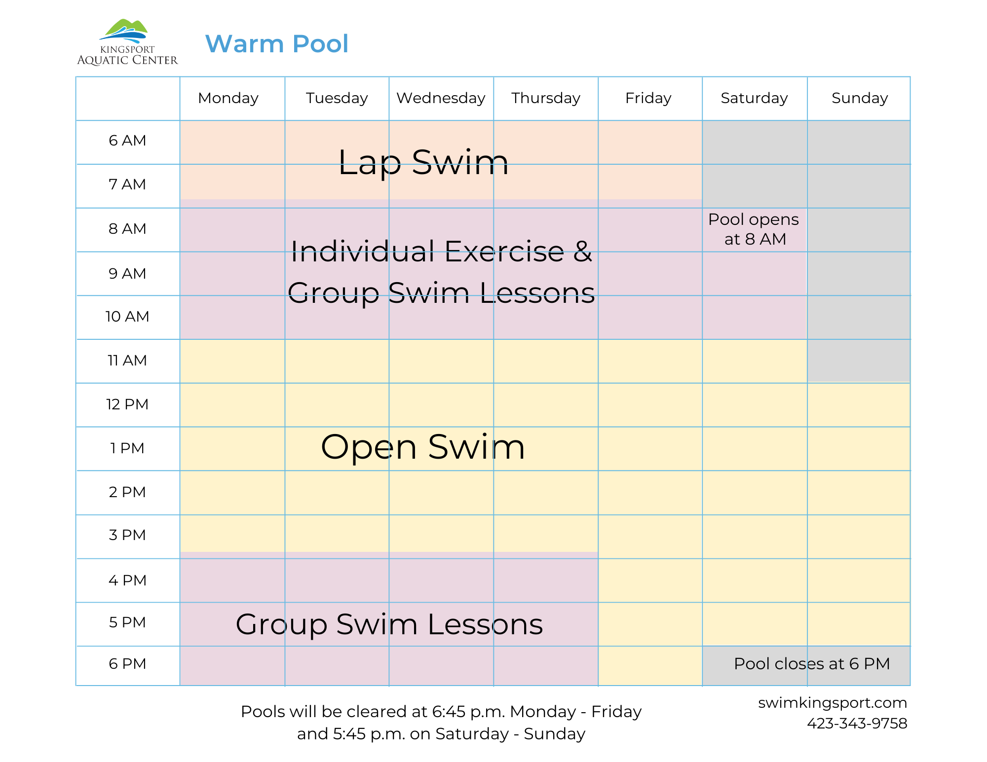 Pool Schedules - Kingsport Aquatic Center